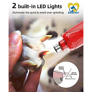 Casfuy Dog Nail Grinder Quiet - (45db) 6-Speed Pet Nail Grinder with 2 LED Lights for Large Medium Small Dogs/Cats, Professional 3 Ports Rechargeable Electric Dog Nail Trimmer with Dust Cap(Red)