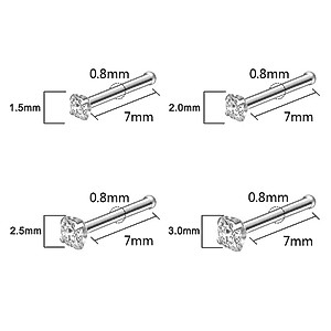 LuckyAmor 20G Nose Rings Stainless Steel Silver with CZ Studs Cartilage Body Piercing Jewelry (17PCS-MIX-Silver)