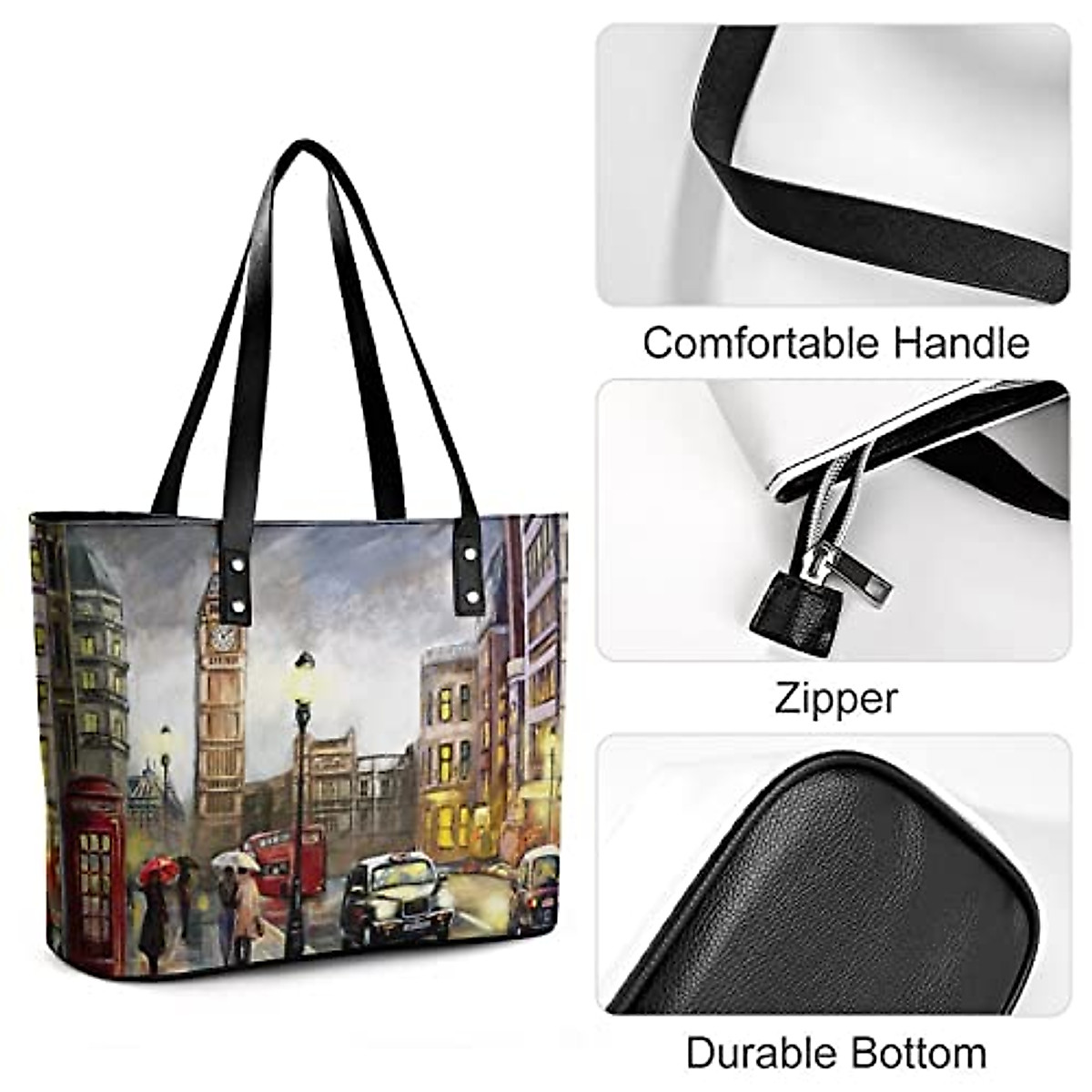 Womens Handbag London Street England Landscape Leather Tote Bag Top Handle Satchel Bags For Lady