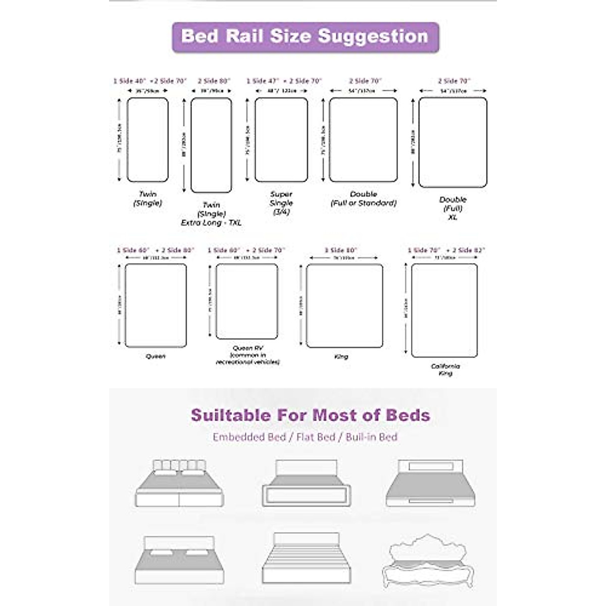Bed Rails for Toddlers, Extra Long Kids' Bed Rails Guard, Full Size Baby Bedrail for Children, Infants Safety Guardrail, Bed Fence Supports Vertical Lifting, Bed Safety Barrier (80" L x 30” H)