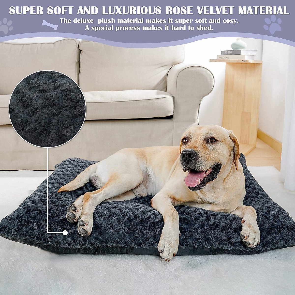 DOGKE Extra Large Washable Dog Bed Deluxe Fluffy Plush Dog Crate Pad，Dog Beds Made for Large, Medium, Small Dogs and Cats, Anti-Slip Dog Crate Bed for Sleeping and Anti Anxiety, 38"x25",Dark Grey