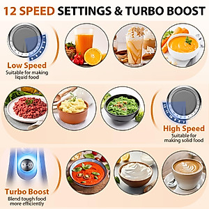 KOIOS Immersion Blender, 1000W Anti-scratch 5-in-1 Hand Blender, 12 Speed Stick Blender Stainless Steel Blade with Turbo Mode, 20oz Beaker, 17oz Chopping Bowl, Whisk and Milk Frother, Non-BPA