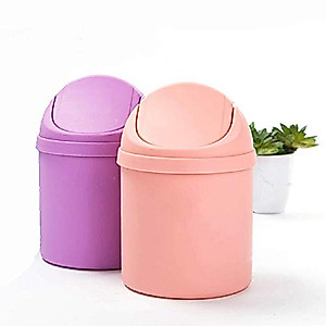 Bonlting 2Pcs Mini Table Trash Can Plastic Small Tiny Desktop Wastebasket Trash Can with Swing Lid for Bathroom Vanity Countertop or Table(Pink Purple)