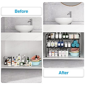 ATIDIE Under Sink Organizers and Storage, 2 Tier Under Sink organizer Expandable Cabinet Shelf Organizer with 8 Detachable Panels for Kitchen Bathroom Storage
