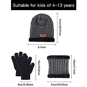 Kids Winter Hat Glove Scarf Sets Knitted Toddler Cap Beanie All Fingers Gloves Mitten Neck Warmer for Boys Girls (Black, Grey)