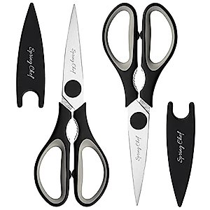 Kitchen Scissors Heavy Duty with Blade Cover, Stainless Steel Kitchen Shears for Herbs, Chicken, Meat & Vegetables, Dishwasher Safe Food Scissors, Black