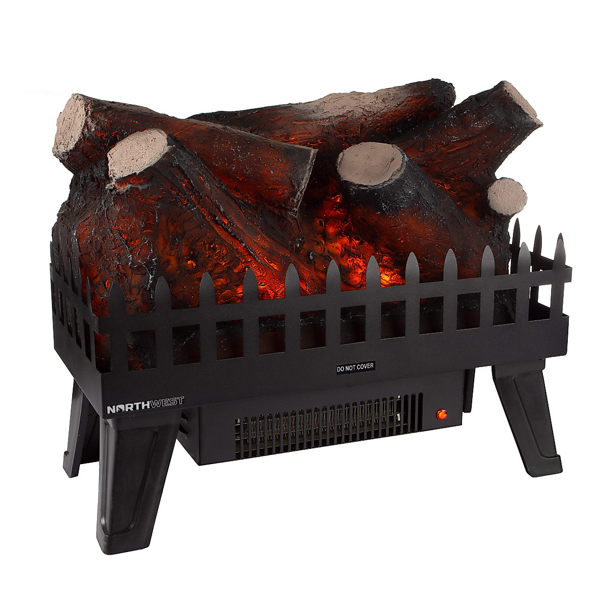 Northwest Electric Log Insert for Fireplaces-Heater with Realistic Energy Efficient LED Glowing Flame Ember Bed-Home and Hearth Accessories, 19" L x 8.7" W x 16" H, Black (80-FPLOG-1)