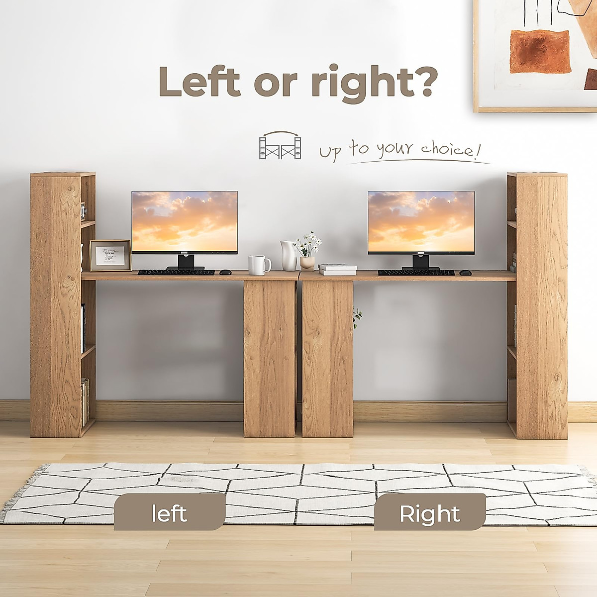 GRAFFY Computer Desk with Shelves, Natural