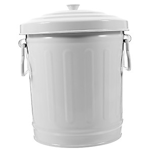 CHILDWEET Metal Trash Can with Lid Metal Container Office Trash Can Candy Tin Kitchen Compost Bin Desktop Garbage Can Make up Brush Holder Organizer Trash Storage Can Office Trash Container