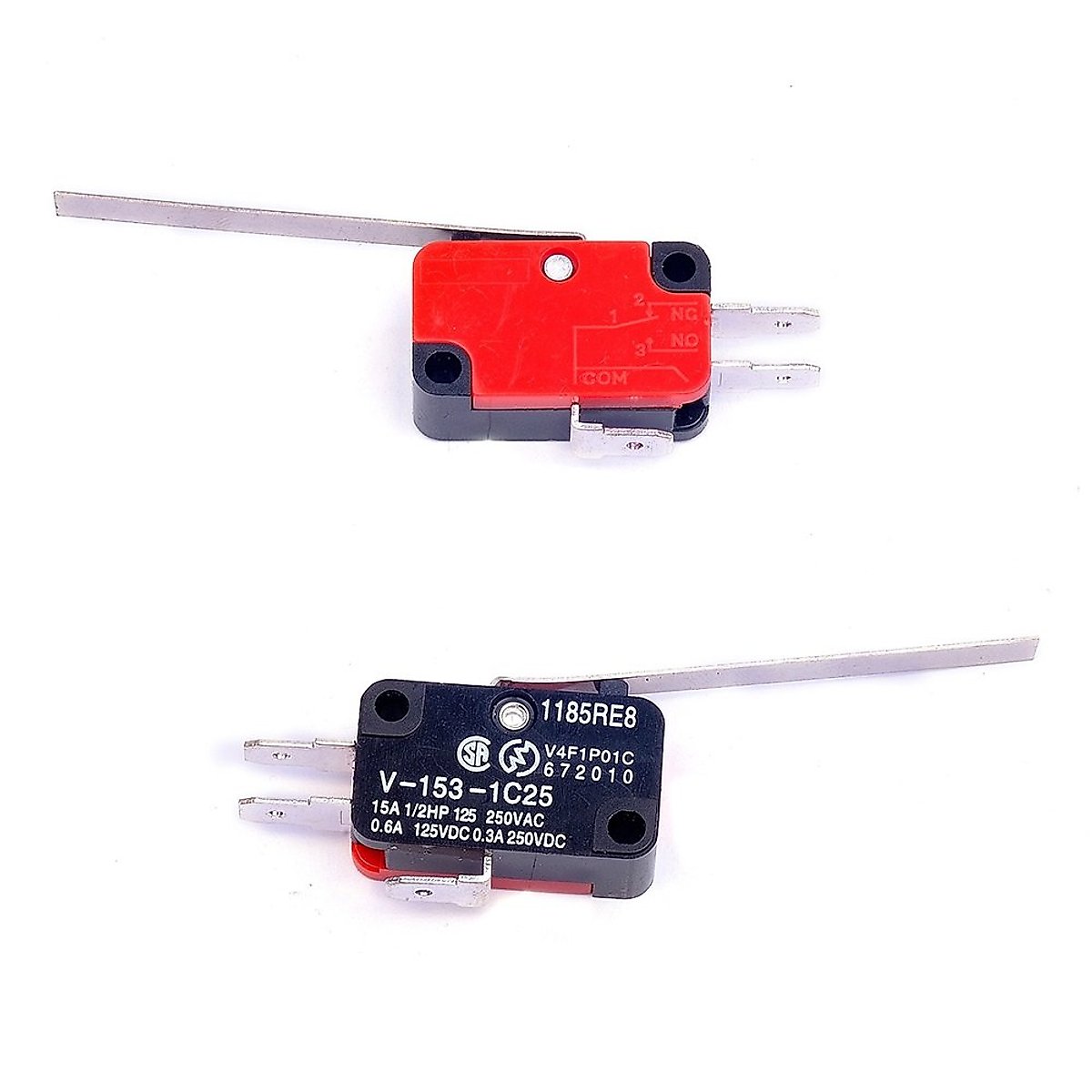 Cylewet 6Pcs V-153-1C25 Micro Limit Switch Long Straight Hinge Lever Arm SPDT Snap Action LOT for Arduino (Pack of 6) CYT1068