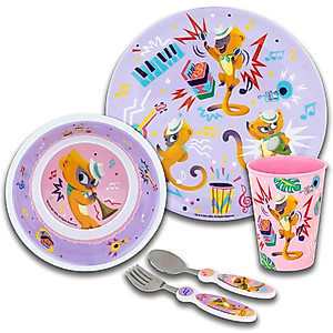 Franco Kids Dinnerware Cartoon Designed Mealtime Kitchen Set, 5 Piece Pack, Sony Vivo