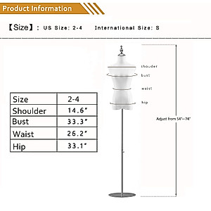 Female Mannequin Torso, Display Dress Form Mannequins, Size: S/2~4 55~75in Adjustable Height Wedding Dress Manikin Body, Stability Gold Metal Stand Table Maniquine for Clothing Jewelry Display