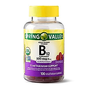 Spring Valley Adult Gummy Vitamin B12, Metabolism Support, Natural Fruit Flavor, 100 Gummies