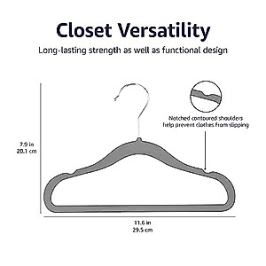 Amazon Basics Kids Velvet, Non-Slip 11.6" Clothes Hangers, Pack of 30, Gray