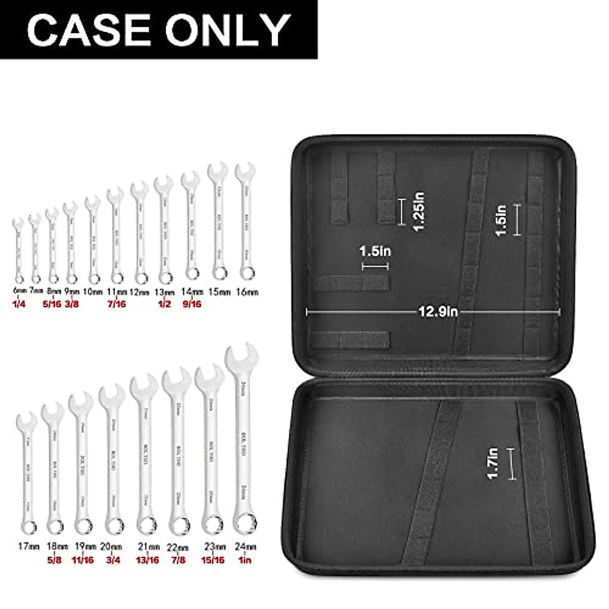 Wrench Organizer Holder Case for Ratcheting Wrench Set Metric & SAE, 19 Combination Ratchet Wrenches Tool Box Roll Pouch for WORKPRO/ for EFFICERE/ for JAEGER/ for GEARWRENCH/ for CRAFTSMAN-Bag Only