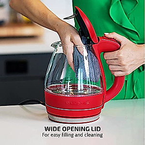 OVENTE Glass Electric Kettle Hot Water Boiler 1.5 Liter Borosilicate Glass Fast Boiling Countertop Heater - BPA Free Auto Shut Off Instant Water Heater Kettle for Coffee & Tea Maker - Red KG83R
