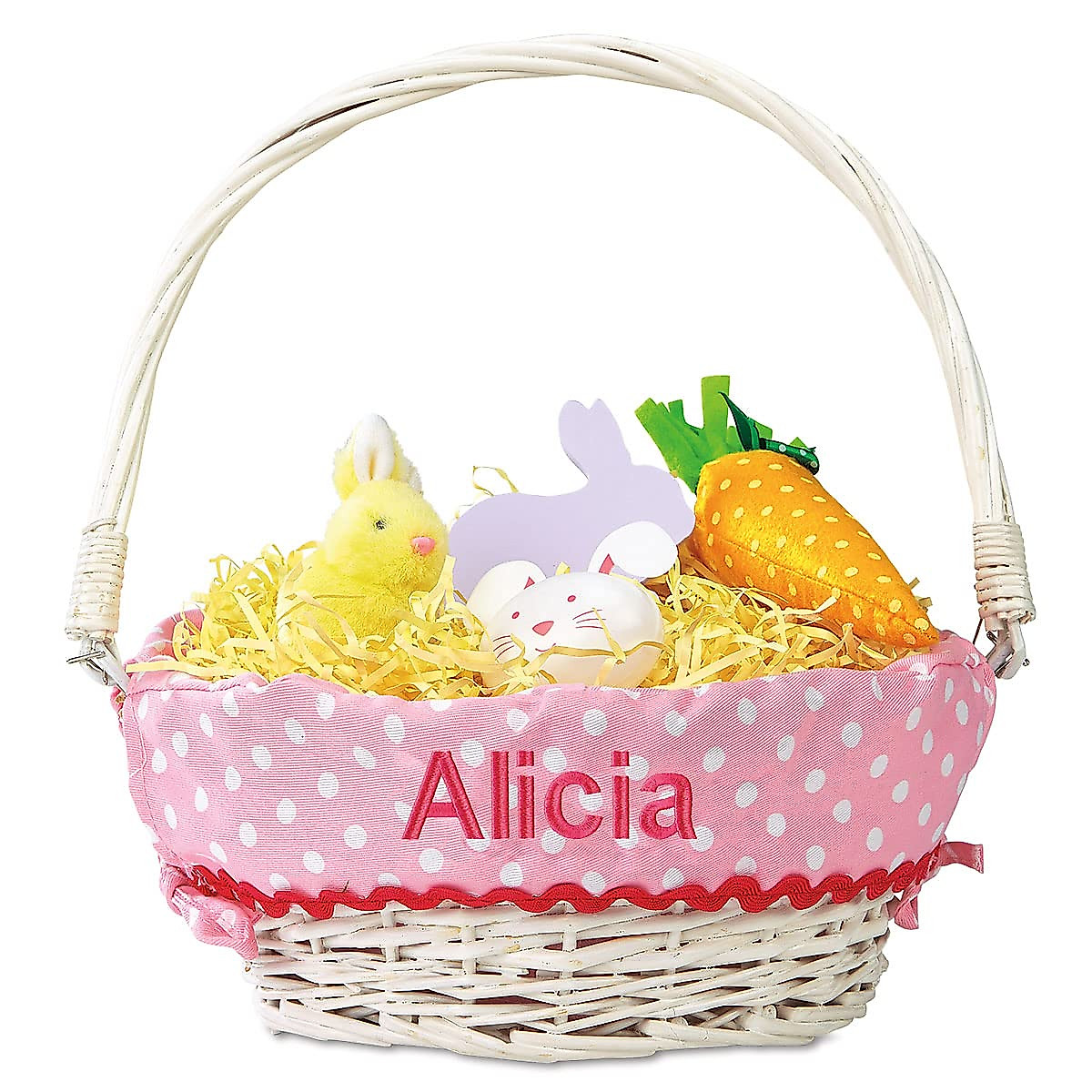 Lillian Vernon Kids Personalized Wicker Easter Basket - Removable Pink Liner With Embroidered Name, For Young Girls & Boys, Baby’s First Egg Hunt, Cute Custom Spring Gifts, 11” x 14”