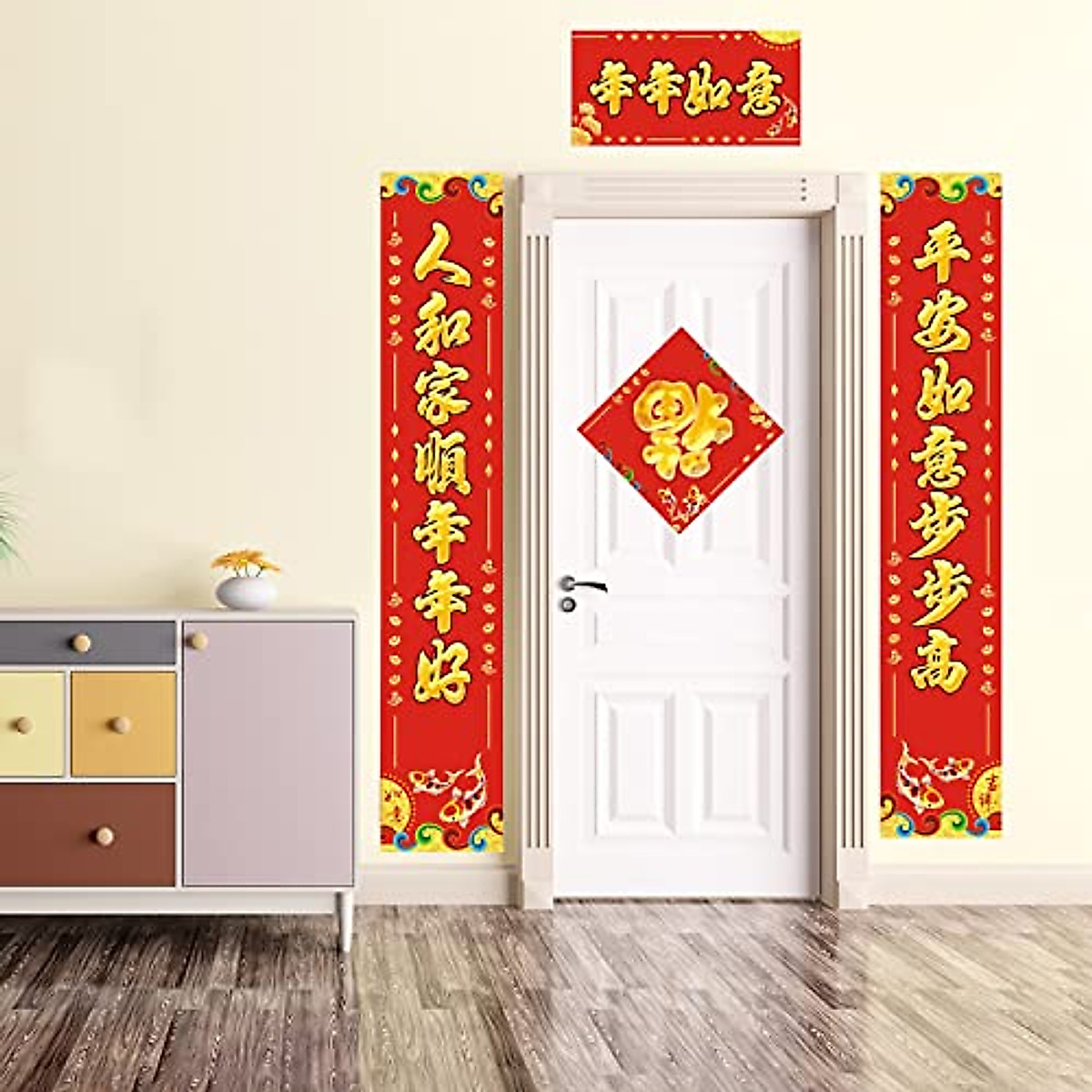 TUPARKA 2023 Chinese New Year Decorations, Chinese Spring Couplets Set Wall Stickers Red Envelopes Chinese Fu Traditional Chinese DUI Lian Chun Lian for Lunar New Year Spring Festival