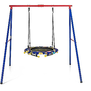 INFANS 1 Seat Swing Stand Set, 2 in 1 Trampoline and Swing Combo, Extra Large A-Frame Swing Stand for Kids and Adult Indoor Outdoor Activity Backyard Playground