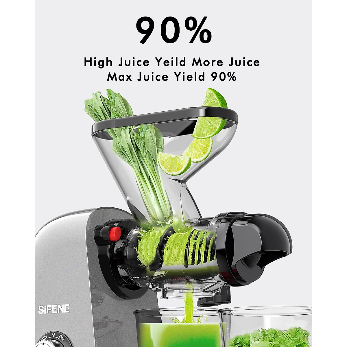SiFENE Cold Press Juicer Machine, Dual Feed Chute Slow Masticating Juicer, Vegetable and Fruit Juice Maker Squeezer Machines, Recipes Included