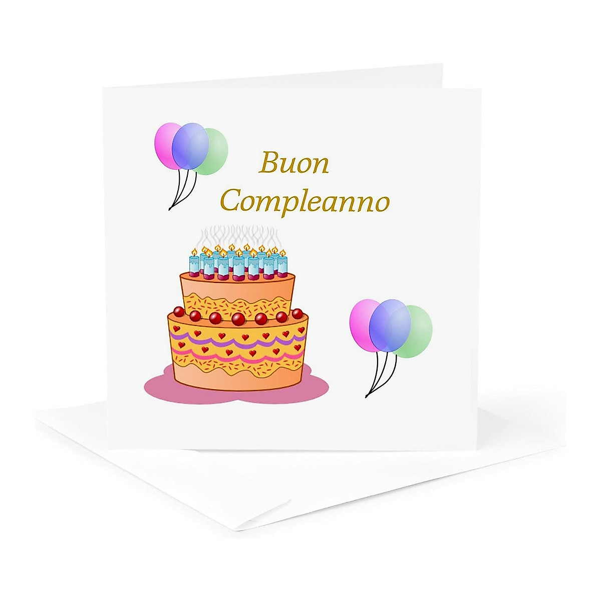3dRose Greeting Card - Image of Happy Birthday In Italian With Cake And Balloons - lens Art by Florene - Special Occasion In Italian