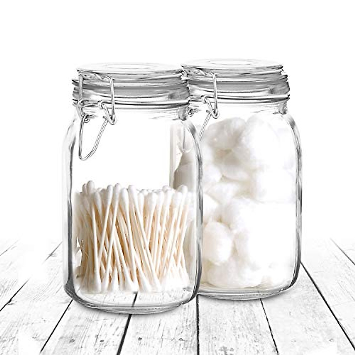 Set of 3 Glass Mason Jar with Lid (1 Liter) | Airtight Glass Storage Container for Food, Flour, Pasta, Coffee, Candy, Dog Treats, Snacks & More | Glass Organization Canisters | 34 Ounces