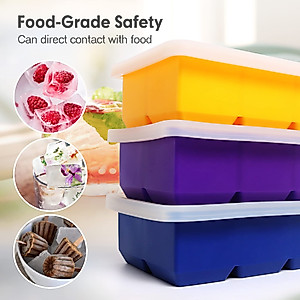 Excnorm Silicone Ice Cube Trays 3 Pack - Large Size Silicone Ice Cube Molds with Leak Proof Removable Lid Square Ice Cube Tray And BPA Free for Cocktail,Whiskey, Stackable Flexible Ice