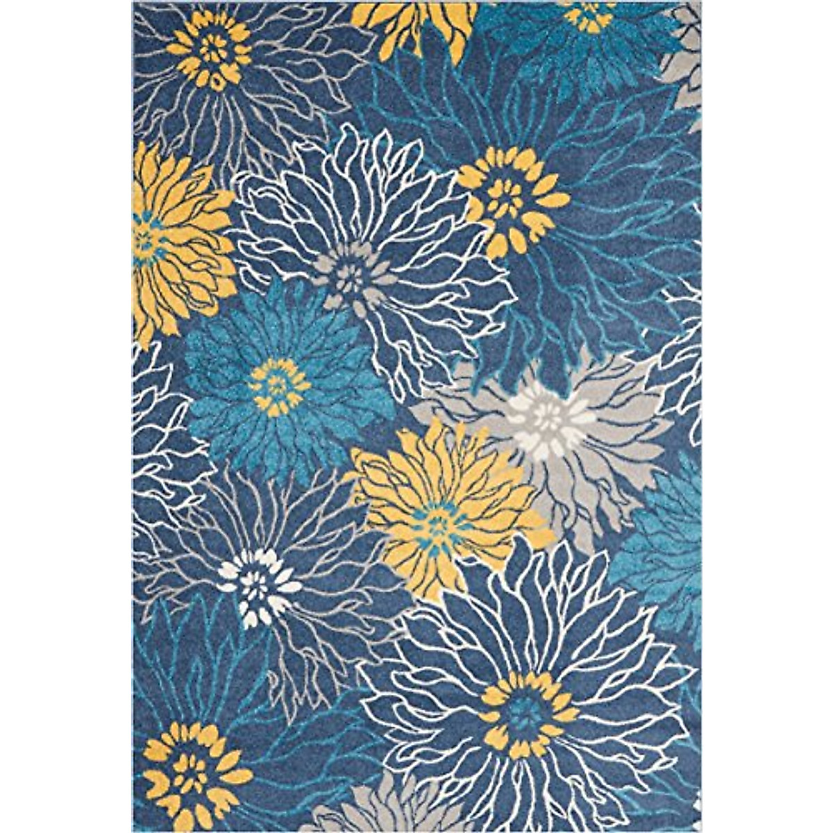 Nourison Passion Blue 6'7" x 9'6" Area-Rug, Floral, Farmhouse, Easy-Cleaning, Non Shedding, Bed Room, Living Room, Dining Room, Kitchen, (7' x 10')