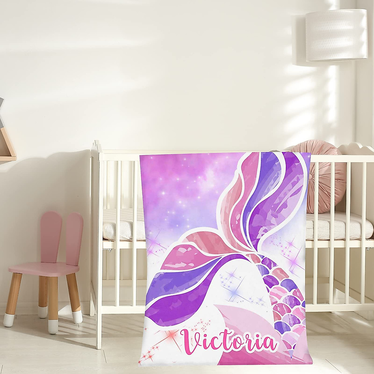 Custom Name Blanket for Baby Girls Personalized Mermaid Blanket Purple Throw Blanket for Kids Girls Adults 30"x40"Inch