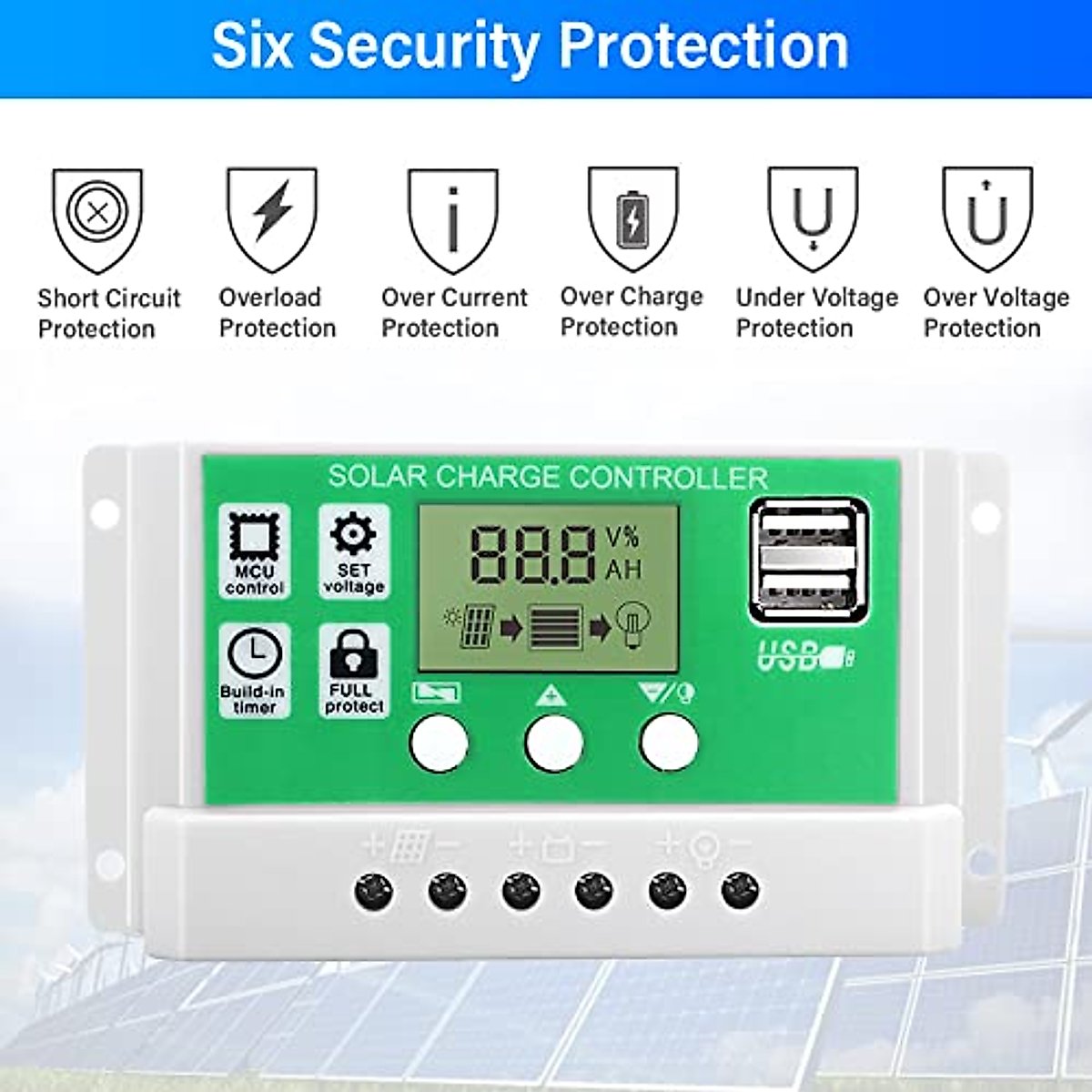 Cxztcl PWM Solar Charge Controller 10A Solar Panel Battery Controller Intelligent Regulator 12V/24V PWM LCD Display Solar Controller Street Light Controller