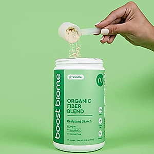 Boost Biome Fiber Supplement Organic Super Greens Powder – Supports Bloating Relief, Gut Health, Leaky Gut with Resistant Starch Powder - Green Banana Flour, Oat, Black Bean (30 Days, Vanilla)