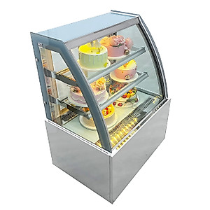 INTSUPERMAI Glass Bakery Display Case 35inch Floor Standing Refrigerated Cake Showcase Bakery Cabinet Display Refrigerators Cake Showcase Arc Back Door LED Lighting 220V Automatic Defrost