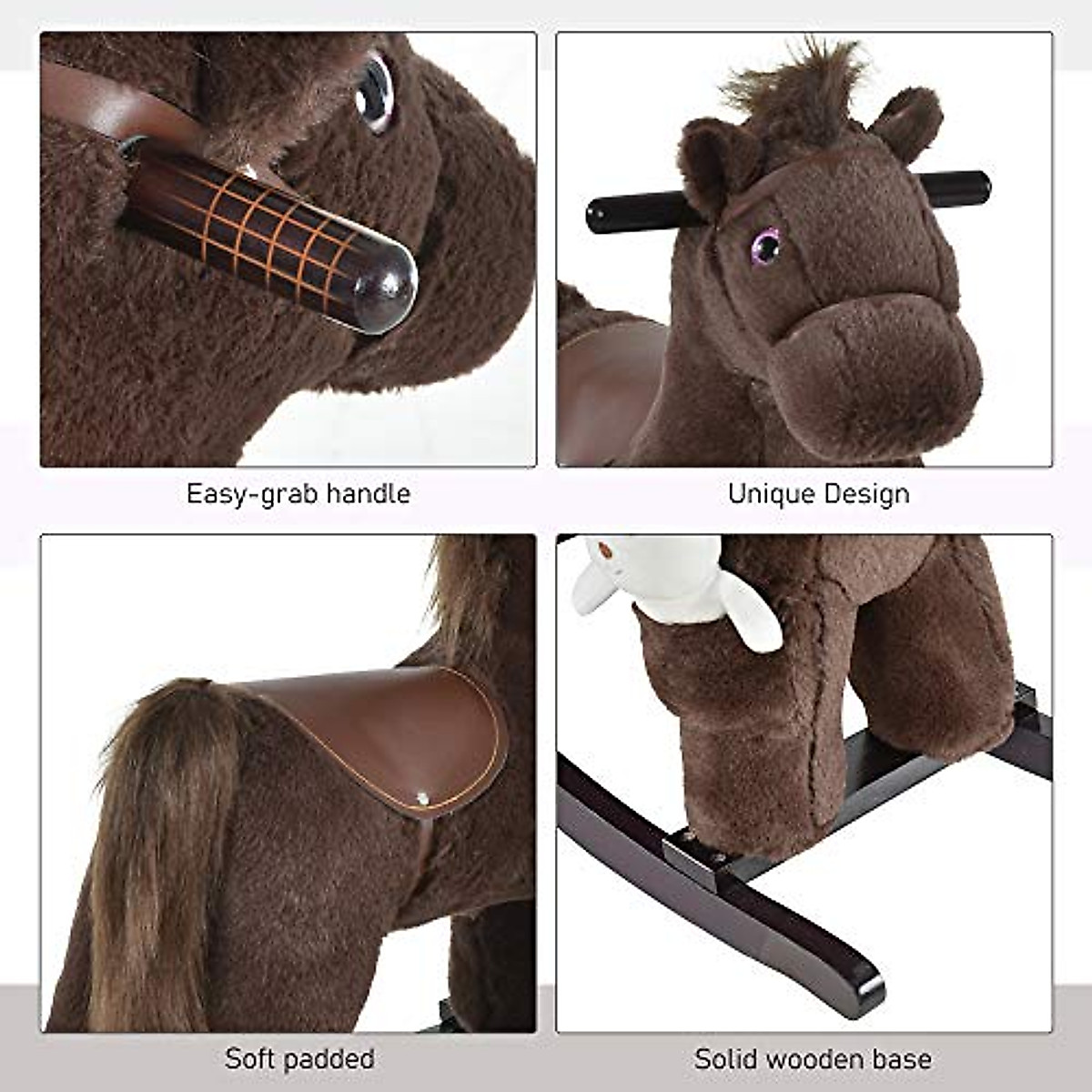 Qaba Kids Plush Ride-On Rocking Horse with Bear Toy, Children Chair with Soft Plush Toy & Fun Realistic Sounds, Brown