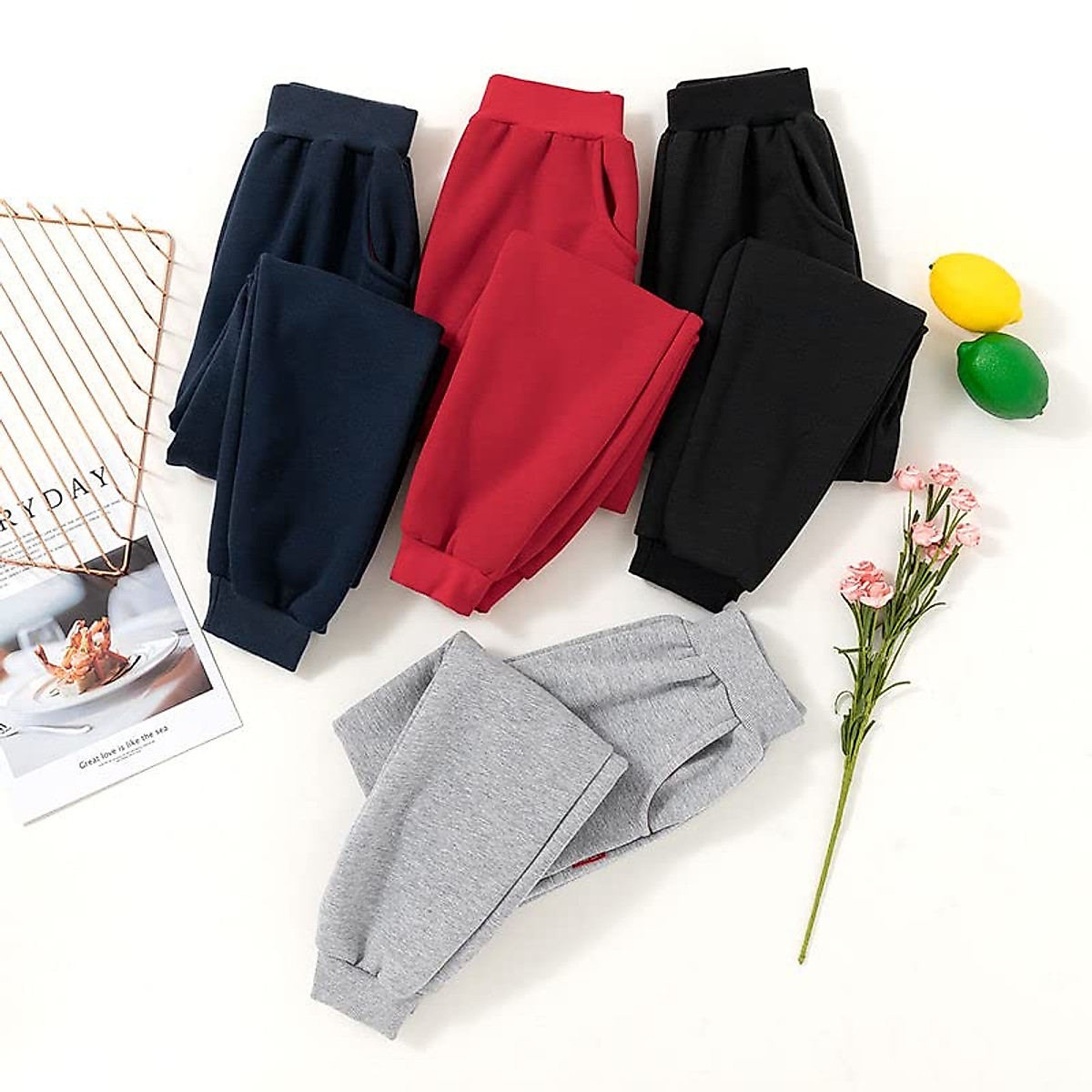 GFQLONG Toddler Baby Boys 2 Pack Cotton Active Jogger Pants,Kids Casual Athletic Sweatpants Solid Pocket Bottoms,Navy Blue+Blue 2-3T