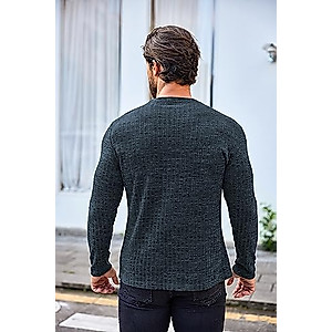 COOFANDY Mens Fitted Long Sleeve Shirt Knit Crew Neck Hispter Fashion Workout T Shirt Navy Blue