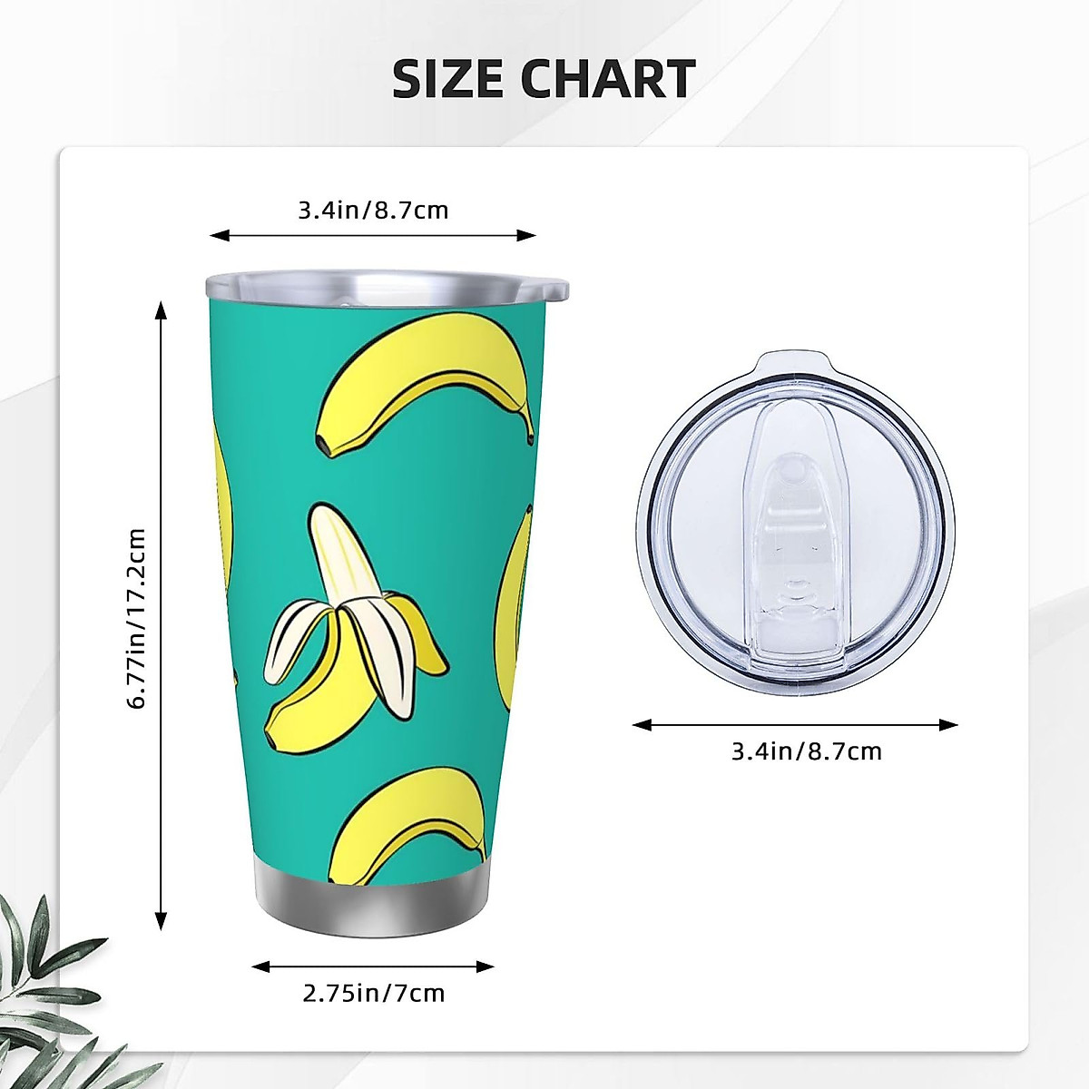 DITXIT Bananas On Green 20oz Tumbler Stainless Steel Vacuum Insulated Coffee Travel Mug, Durable Insulated Coffee Travel Mug with Splash-Proof Lid Metal Straw and Brush Thermal Cup for Outdoor