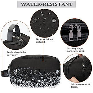 CROCOD Mens Toiletry Bag Travel Leather Toiletry Organizer Dopp Kit for Men Water-resistant Shaving Bag for Bathroom (Black)