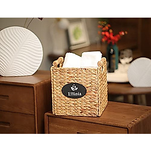 Storage Basket with Wooden Handles Made of Water Hyacinth Woven - Farm, Drawer, Wardrobe, Warehouse, Multipurpose Collapsible Storage Organizer, 4-Pack,Natural Water Hyacinth Color, Ellinia