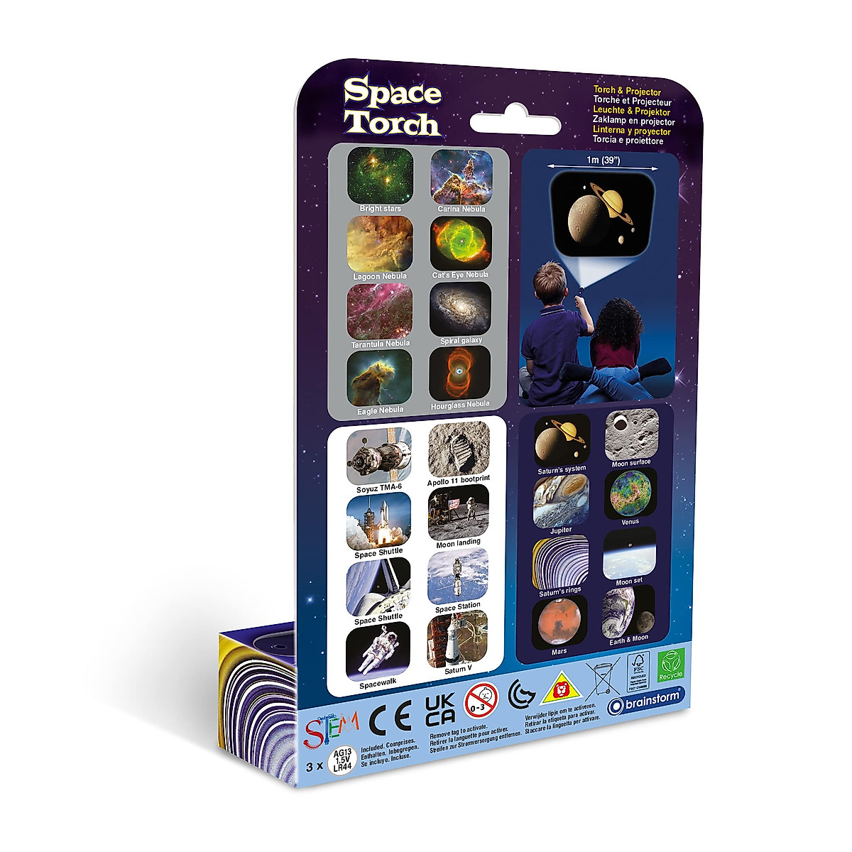 Brainstorm Toys: Space Torch and Projector, Creates Clear, Precise Images up to One Metre Wide, Fun Project Doubles as Handy Torch Flashlight, STEM, For Ages 3 and up