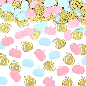 500 Pcs Fall Gender Reveal Decorations Pumpkin Confetti Baby Shower Party Supplies Thanksgiving Glitter Confetti Gold Blue Pink Table Halloween Decor for Girl Boy Birthday Supply