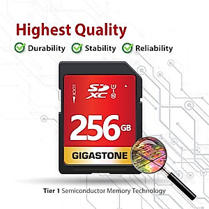 [Gigastone] 256GB SD Card UHS-I U1 Class 10 SDXC Memory Card High Speed Full HD Video Canon Nikon Sony Kodak Olympus Panasonic Digital Camera, with 1 Mini case