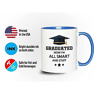 Flairy Land Graduation 2Tone Blue Mug 11oz - All Smart and Stuff - Graduation Gifts for Her Senior Graduation College Student College Graduate Classmate MBA Grad