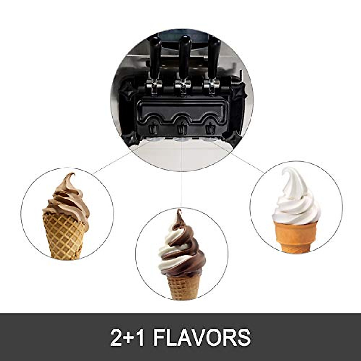 VEVOR 2200W Commercial Soft Ice Cream Machine 3 Flavors 5.3 to 7.4Gallon per Hour PreCooling at Night Auto Clean LCD Panel for Restaurants Snack Bar, Sliver