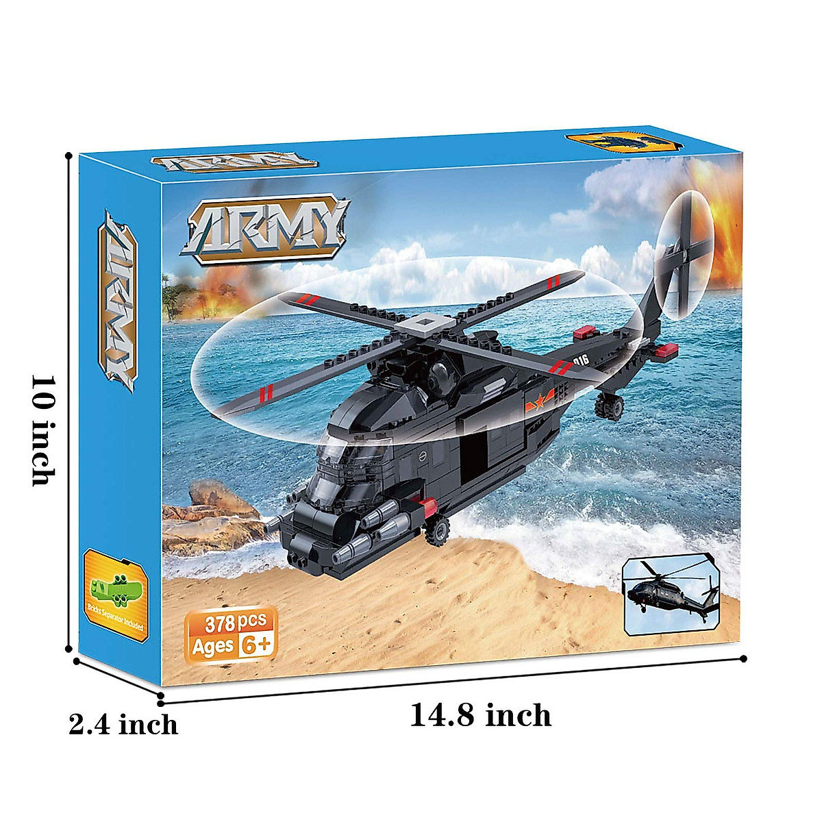 Army Military Helicopter Building Kit, Utility Helicopter Building Blocks Toys for Kids Aged 6+, 378pcs