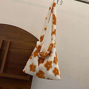 holygloomy Girls Fluffy Plush Shoulder Bag Plush Underarm Bag Plush Handbag Furry Messenger Bag for Autumn Winter Shopping Travel, Orange