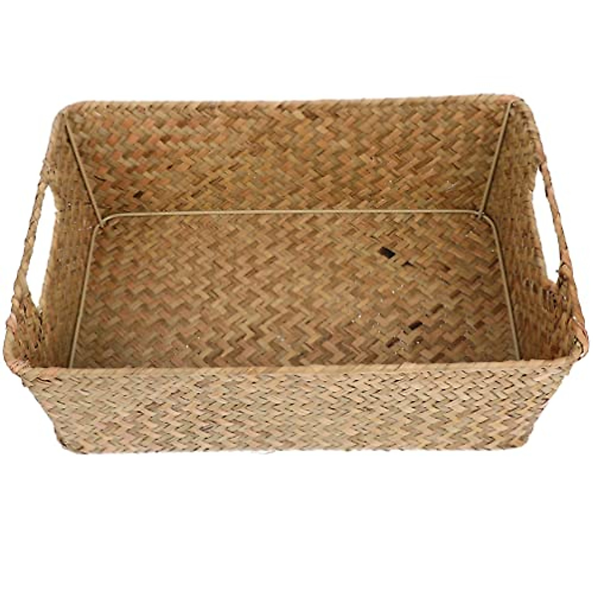 Luxshiny Baskets Large Wicker Storage Basket with Handles Rectangular Water Hyacinth Organizer Bin Retro Hand- Woven Seaweed Storage Basket Box for Jewelry Cosmetics Wicker Baskets