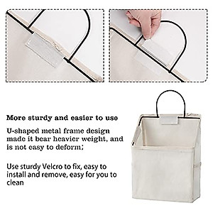 Fun Land Set of 2 Wall Hanging Organizer Bag, Over Door Hanging Storage Basket Organizing, Foldable Wall Container Handle, Waterproof Wall Holder 2 Hooks Bedroom, Bathroom, Office, Beige (GD-001-2)
