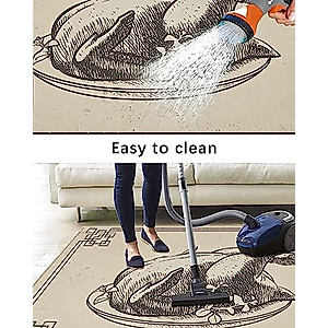 Indoor/Outdoor Area Rug Thanksgiving Turkey Retro Lines Border Carpet for Patio/Backyard/Porch/Deck, Sketch Black Food Camping RV Rugs Mat Water Absorb Non-Shedding Home Floor Pad-4'x6'