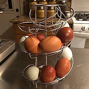 Egg Skelter Spiraling Dispenser Rack Large Capacity - Egg Storage Organizer Display Holder Basket for Countertop Kitchen,Silver