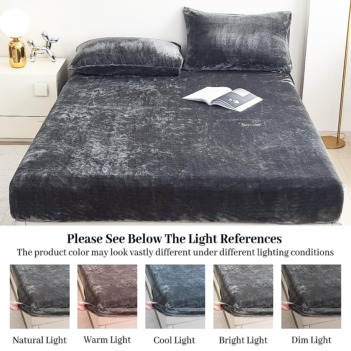 YIYEA Plush Fitted Sheet Twin Size, Ultra Soft Shaggy Fleece Twin Fitted Sheet, Fluffy Faux Fur 16" Deep Pocket Flannel Fitted Sheet for Fall Winter and Spring, 1 Pack Fitted Sheet Only